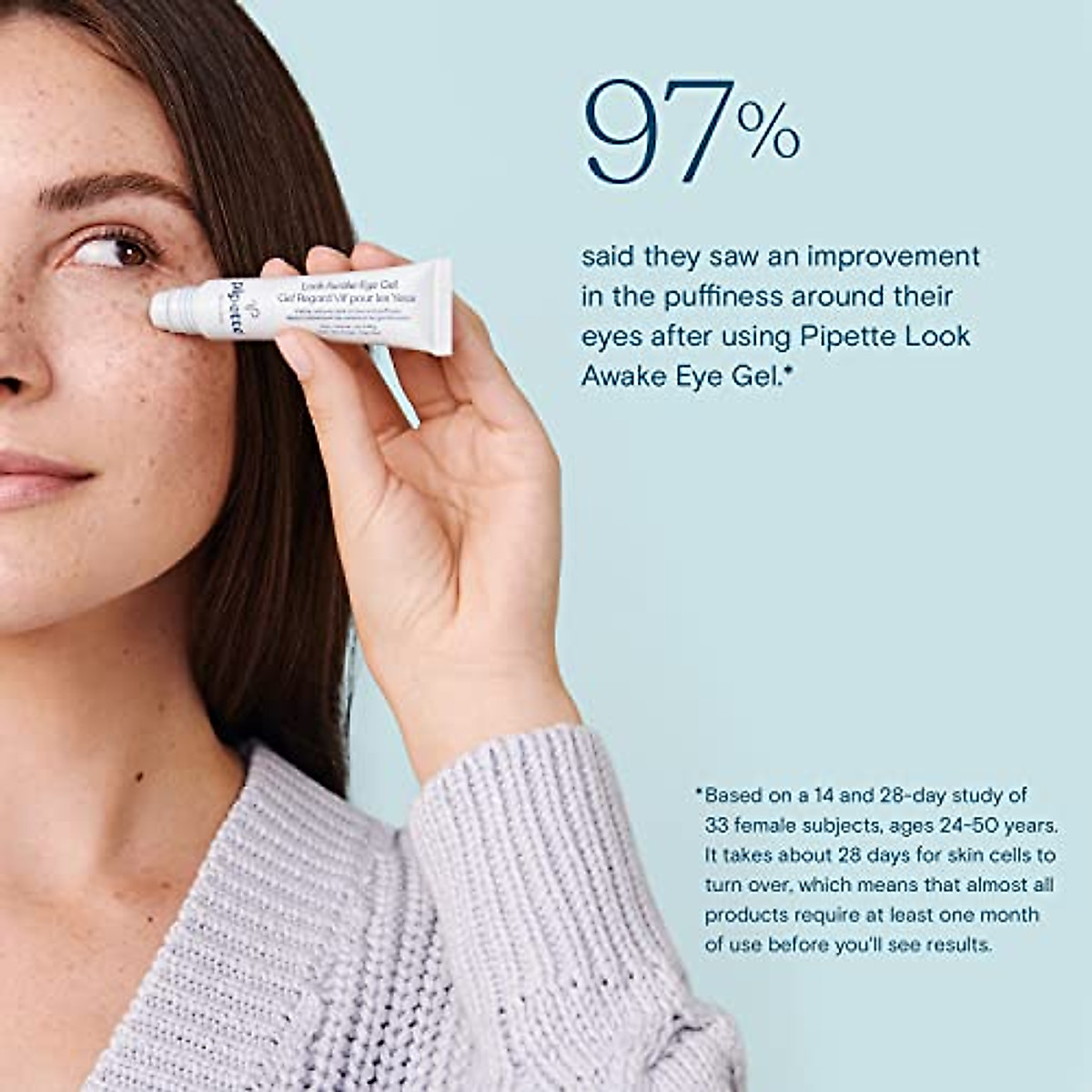Pipette Look Awake Eye Gel - Eye Roller for Puffiness, Wrinkles, Dark Circles under Eye Treatment for Women, Unique Peptide Formula with Moisturizing Squalane, Hypoallergenic, 0.5 fl oz