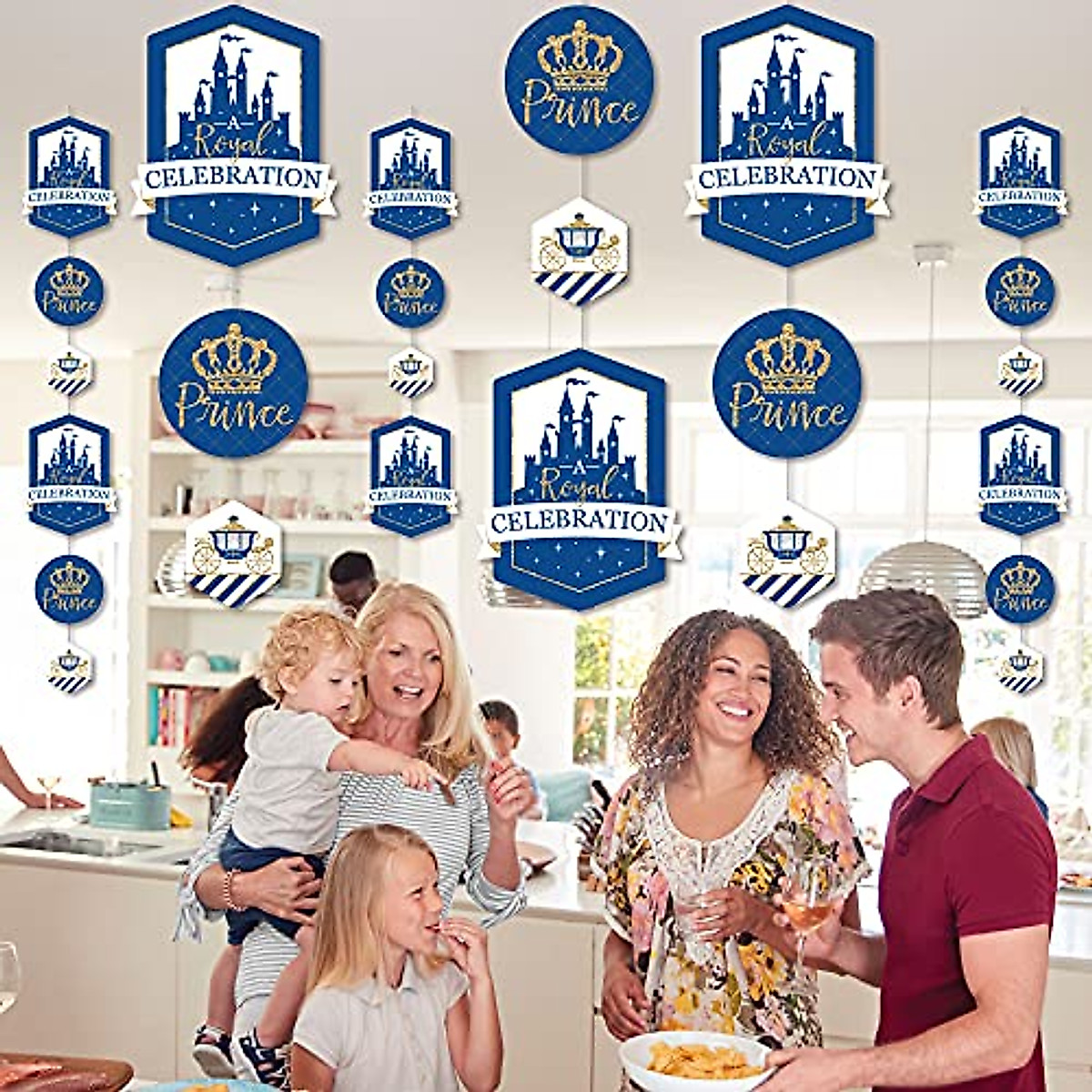 Big Dot of Happiness Royal Prince Charming - Baby Shower or Birthday Party DIY Dangler Backdrop - Hanging Vertical Decorations - 30 Pieces