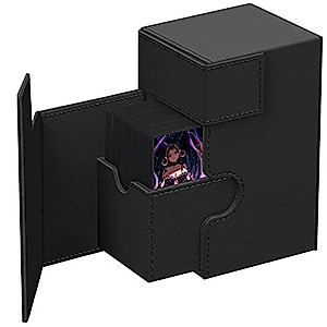 Scimi Deck Box for Trading Card Games, MTG Commander Deck Box Comtains 100 Double Sleeved Cards, Leather Card Storage Case Fits TCG CCG Cards (Black Inner Layer)