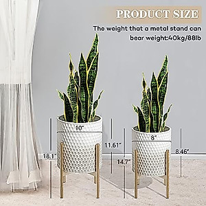 Oakrain Mid Century Planters for Indoor Plants, Set of 2, Modern Decorative Metal Planter Pots for Living Room, Office, Garden or Balcony, Gray and White Gradient Planter with Stand, 8 inch & 10 inch