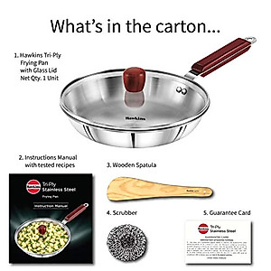 HAWKINS Triply 3 mm Stainless Steel Frying Pan 26 cm with Lid, 1 LTR, Silver (SSF26G)