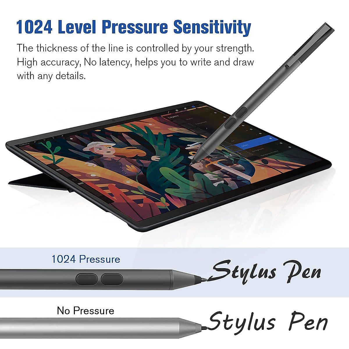 Pen Stylus for Surface Pro 11/10/9/8/X/7+/6/5/4/3/Surface 3, Surface Go 3/2/1, Surface Laptop/Studio/Book 4/3/2/1 with Palm Rejection, 1024 Levels Pressure, 2500h Working Hours