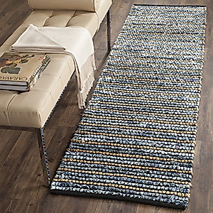 SAFAVIEH Cape Cod Collection Runner Rug - 2'3" x 12', Blue & Natural, Handmade Flat Weave Braided Jute & Cotton, Ideal for High Traffic Areas in Living Room, Bedroom (CAP363A)
