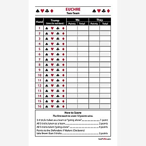 Euchre Score Pads (3 Pads, 50 Sheets Each) Enjoy The Original. Made in The USA.
