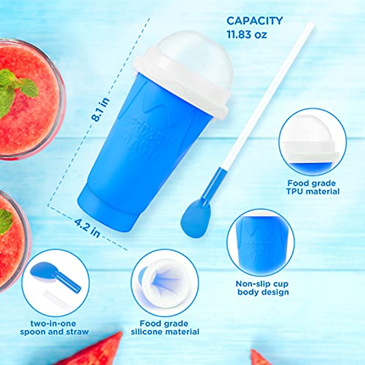 Slushy Cup Slushie Cup, Slushy Maker Cup, Quick Frozen Magic Squeeze Cup, Double Layer Slush Cup Squeeze, Homemade Summer DIY Milk Shake Ice Cream Maker, Cool Stuff Birthday Gifts for Kids (Blue)