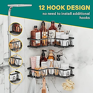 MBTTODF Corner Shower 2-Pack Shower Organizer Corner Shower Shelf with Sopa Dish Adhesive Stainless Steel Shower Rack for Bathroom Storage (Matte Black) (2-Pack)