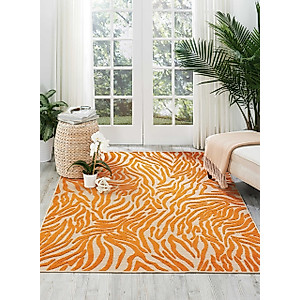 Nourison Aloha Indoor/Outdoor Orange 3'6" x 5'6" Area -Rug, Tropical, Botanical, Easy -Cleaning, Non Shedding, Bed Room, Living Room, Dining Room, Deck, Backyard, Patio (3x5)
