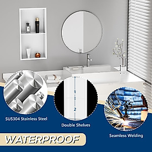 Qeke Stainless Steel Shower Niche 24" X 12", No Tile Needed Wall Niche Double Shelves, Recessed Niche Shower for Bathroom Storage, Matte White