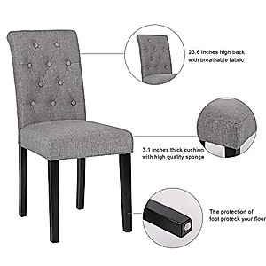 DAGONHIL Dining Chairs Set of 6 for Dining Room, Button Tufted Kitchen Chairs with Black Solid Wood Legs (Gray)