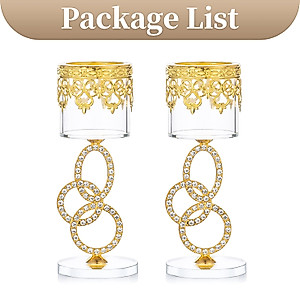 Sziqiqi Candlestick Holders for Votive Tea Light Candles Crystal and Glass Candleholder Set of 2 for Home Room Entryway Shelf Decor Wedding Centerpiece Decor, Coned Candle Cup, Gold, 6.9in Tall