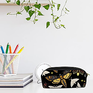 Kuizee Pencil Case Pouch Pen Bag Flying Moths Zipper Pen Cases Organizer PU Leather Comestic Makeup Bag 7.8 Inch