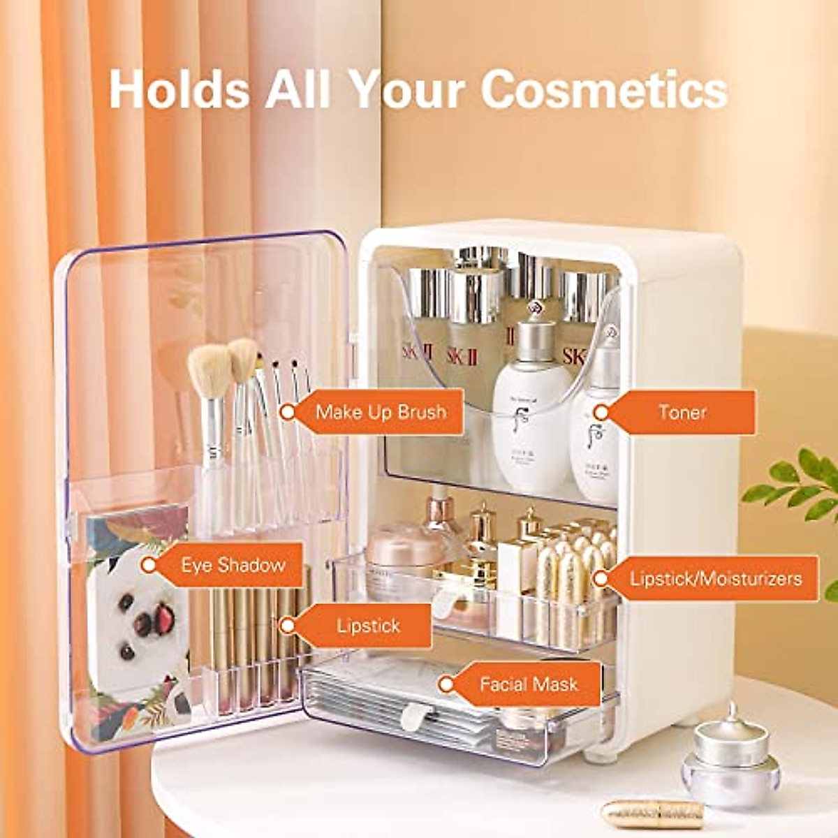 ciecie Large Capacity Makeup Organizer, Clear Cosmetic Display Cases for Vanity, Make Up Organizer Storage Drawers, Bathroom Organizer Box, Lipstick, Skin Care, Makeup Brush Organizer