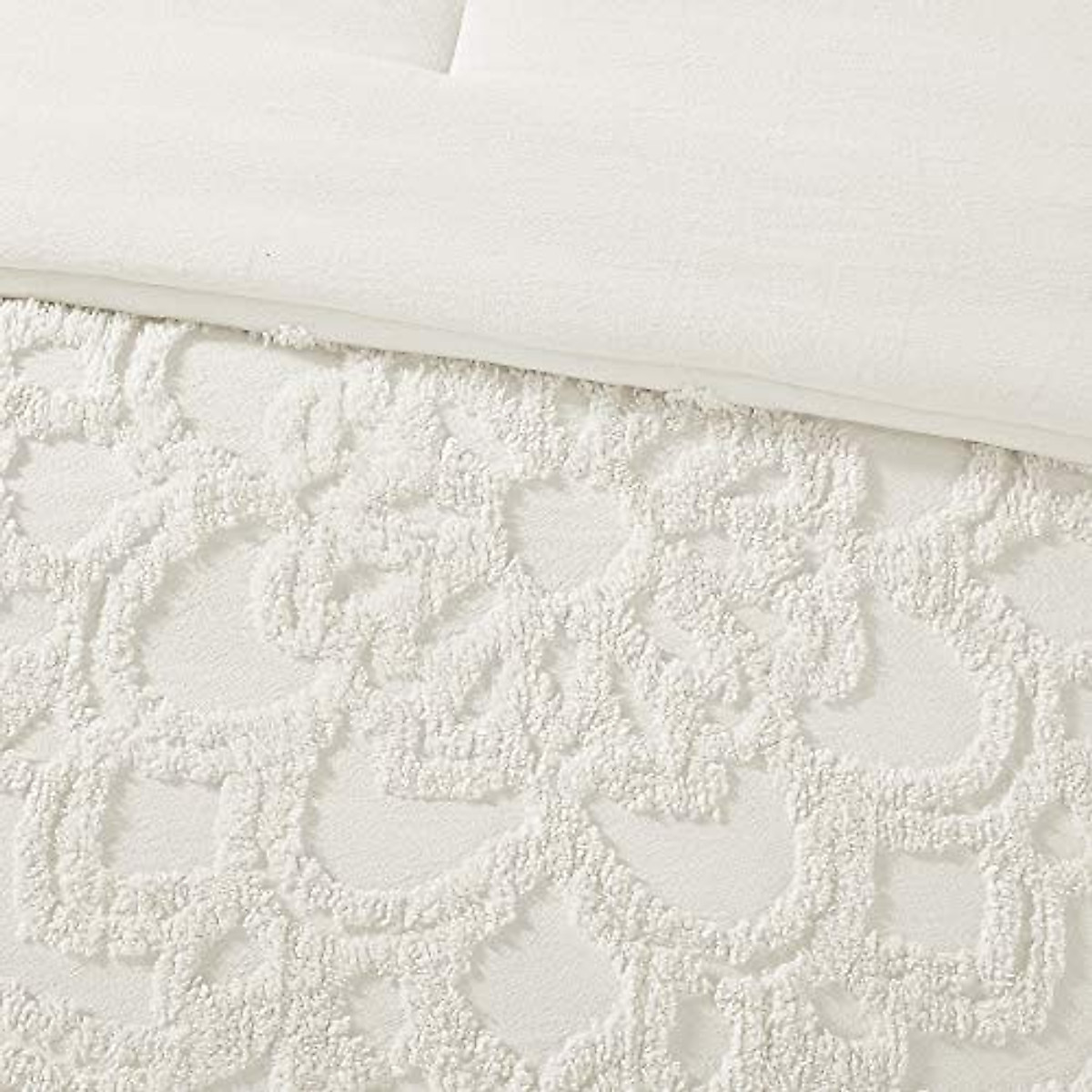 Madison Park Laetitia Comforter Bohemian Tufted Cotton Chenille, Medallion Shabby Chic All Season Down Alternative Bed Set with Matching Shams, Floral Off White King/Cal King(104"x92") 3 Piece