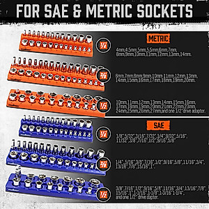 HORUSDY 6-Piece Magnetic Socket Organizer Set, Magnetic Socket Holder, 1/4", 3/8", 1/2" Socket Holds 143 Pieces Magnetic Socket Trays.