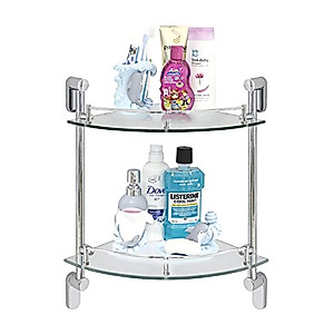 MODONA Double Corner Glass Shelf with Pre-Installed Rail - Polished Chrome - Oval Series - 5 Year Warrantee