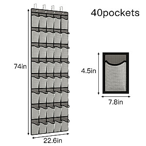 Fixwal Over The Door Shoe Organizers 40 Mesh Pockets Hanging Shoe Organizer Shoe Rack For Closet Entryway Bedroom Bathroom Pantry Shoe Holder, Men Sneakers, Women High Heeled Shoes, Flip Flops (Grey)