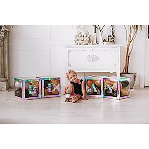 Rainbow Transparent Balloon Boxes With 27 Letters - Baby Shower Decorations For Baby Boy Or Girl - 1st Birthday, Bridal Shower, Gender Reveal Party Decoration Balloon Box - Reusable Favors In Giftbox
