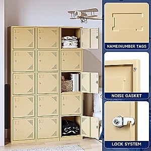 Yizosh Metal Locker with 5 Doors, Tall Steel Storage Lockers for Employees - 71" Locker Storage Cabinets for School, Gym, Home, Office, Garage (Camel)