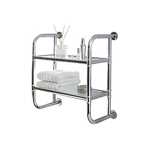 Organize It All 2 Tier Chrome Pipe Mounted Tempered Glass Bathroom Storage Shelf