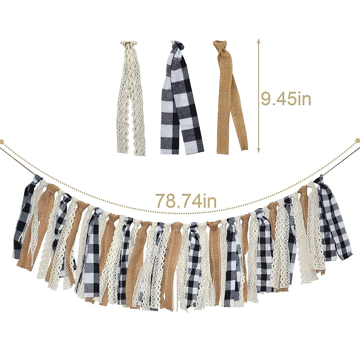 Rainlemon Buffalo Check Plaid Banner Black and White Gingham Fall Winter Christmas Mantle Fireplace Garland Decoration