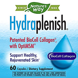 Nature's Way Hydraplenish with Patented BioCell Collagen & OptiMSM for Healthy Hair, Skin, and Nails*, 60 Capsules