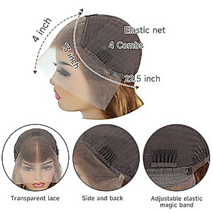 KeaBalo Highlight Ombre Lace Front Wigs Human Hair Pre Plucked with Baby Hair 13x4 Body Wave Frontal Wigs Human Hair 180% Density 4/27 Colored Honey Blonde Lace Front Wig for Women 22 Inch