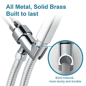 OFFO Shower Head Holder All Metal for Handheld Shower Head, Adjustable Shower Arm Mount with Solid Brass Pivot Ball, 1/2 Inch IPS Female Inlet and Male Outlet, Chrome