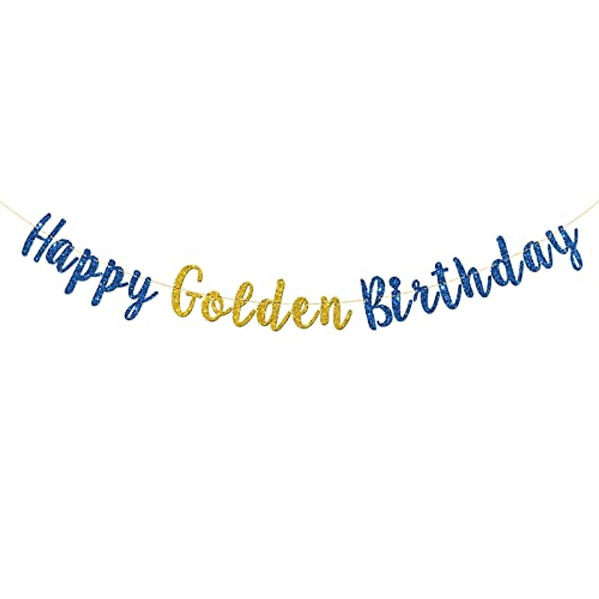 Talorine Happy Golden Birthday Banner, Happy Birthday Party Decor, 21st, 25th, 30th, 40th 50th 60th Birthday Party Decorations (Blue & Gold Glitter)