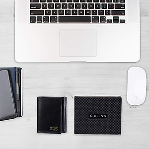 GUESS Men's Leather Trifold Wallet, Black Chavez, One Size