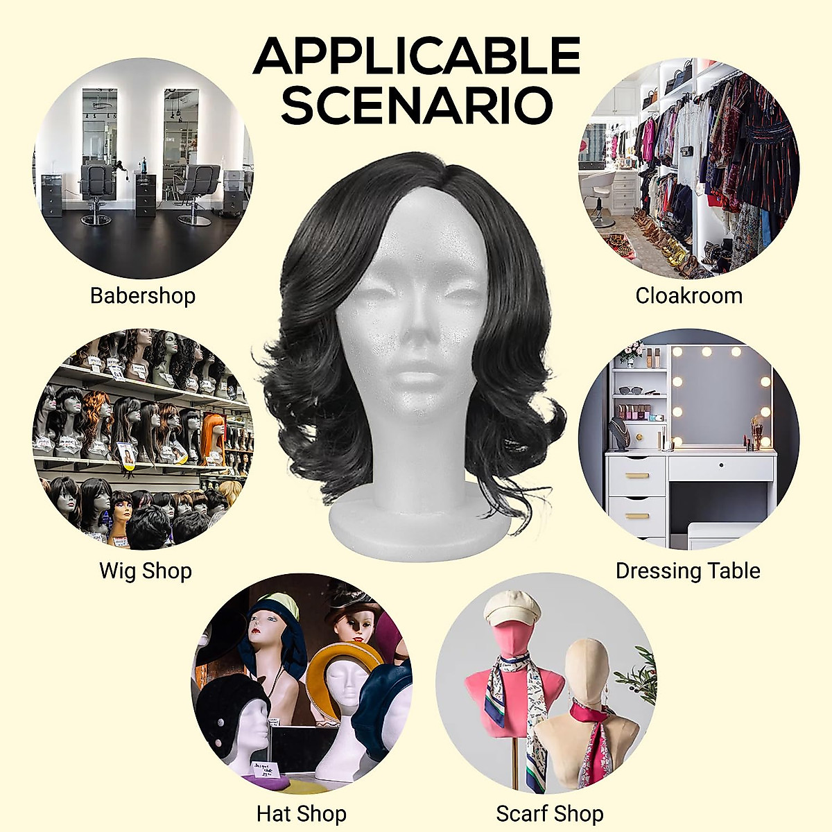 STUDIO LIMITED 11.4-Inch Styrofoam Mannequin Head (3 Pack) - White Foam Wig Stand for Wigs, Hats, Masks, Hairpieces, Arts, Crafts, DIY Projects, Salon Display, and Travel Use