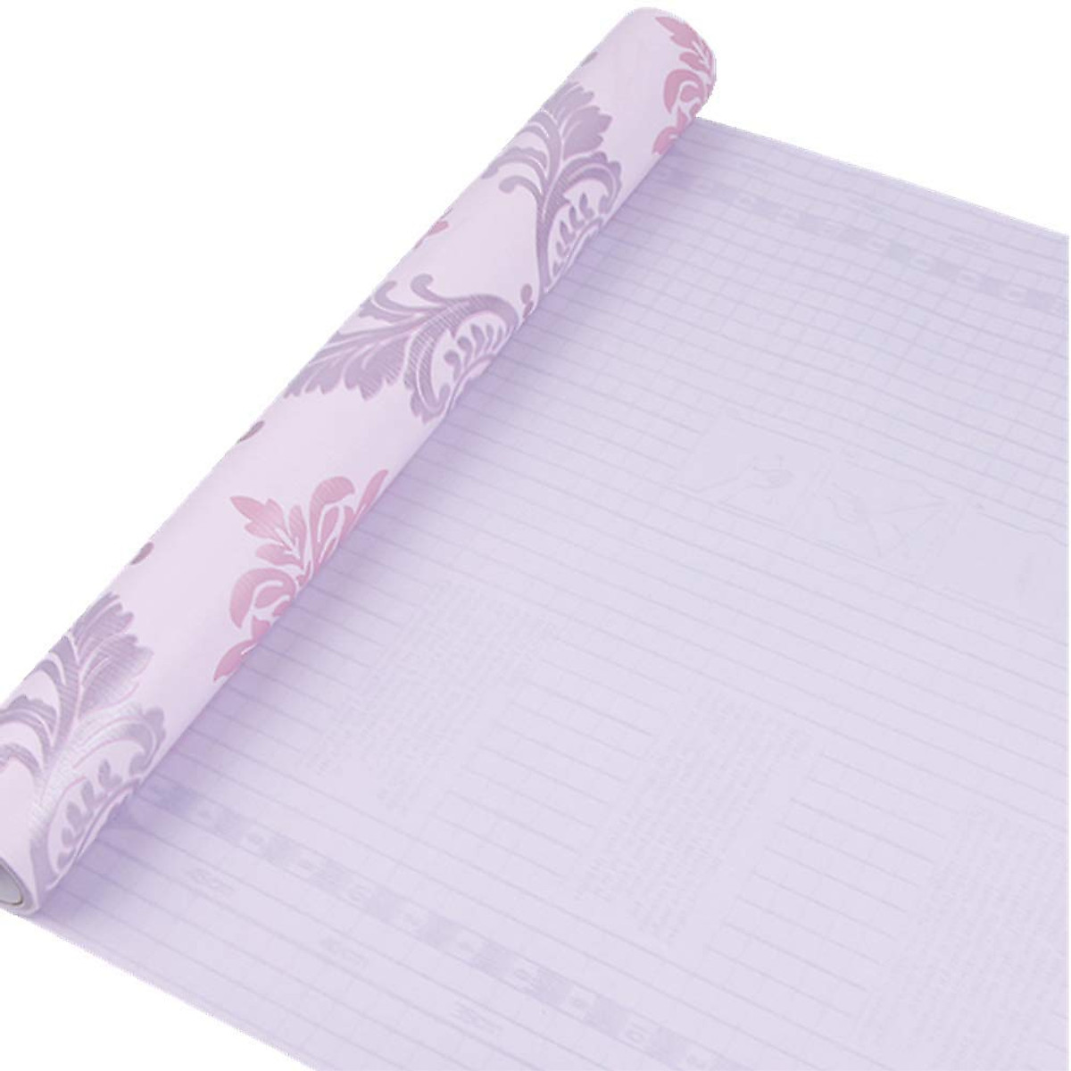 Teemall 17.7x118 Inch Self Adhesive Purple Damask Removable Shelf Liner Cabinet Sticker