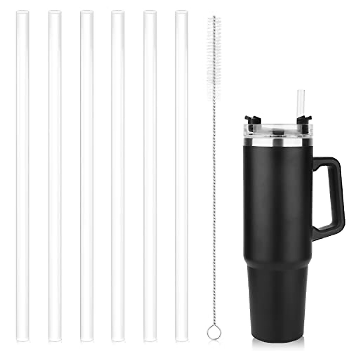 6pcs Replacement Straws for Stanley Adventure Quencher 40oz Travel Tumblers, Reusable Plastic Straw with Cleaning Brush for Stanley Cup 40 oz Water Jug Accessories (30cm / 11.8inch Long)