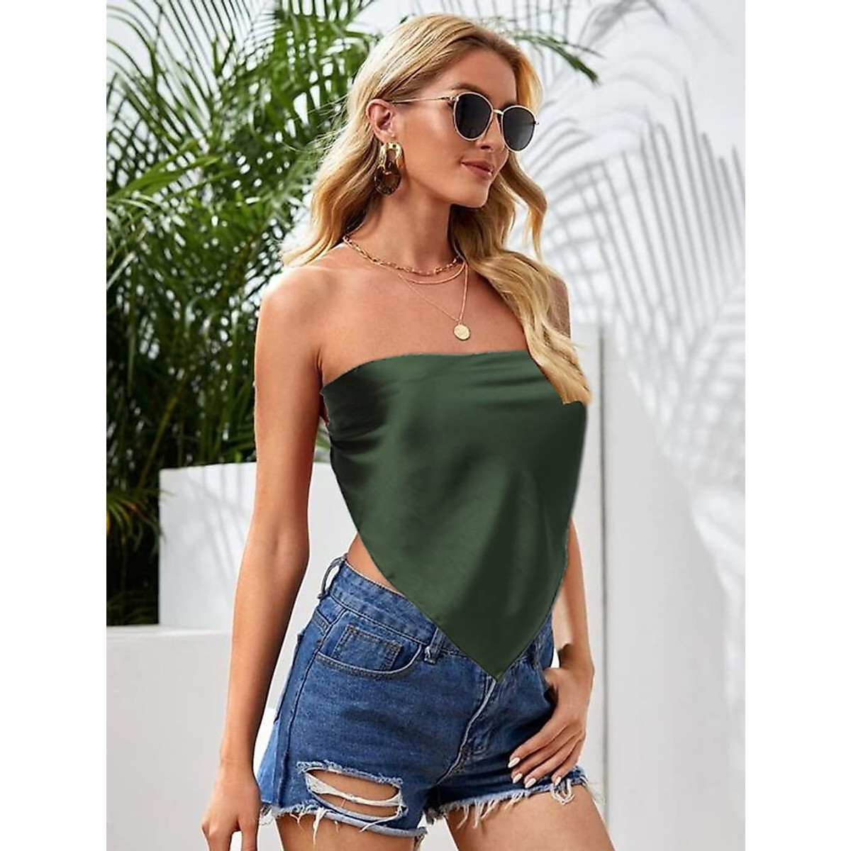 Persmileful Women's Fashion Soft Large Satin Square Chiffon Polyester Scarf Set Head Neck Multiuse Solid Colors Available (Dark green)