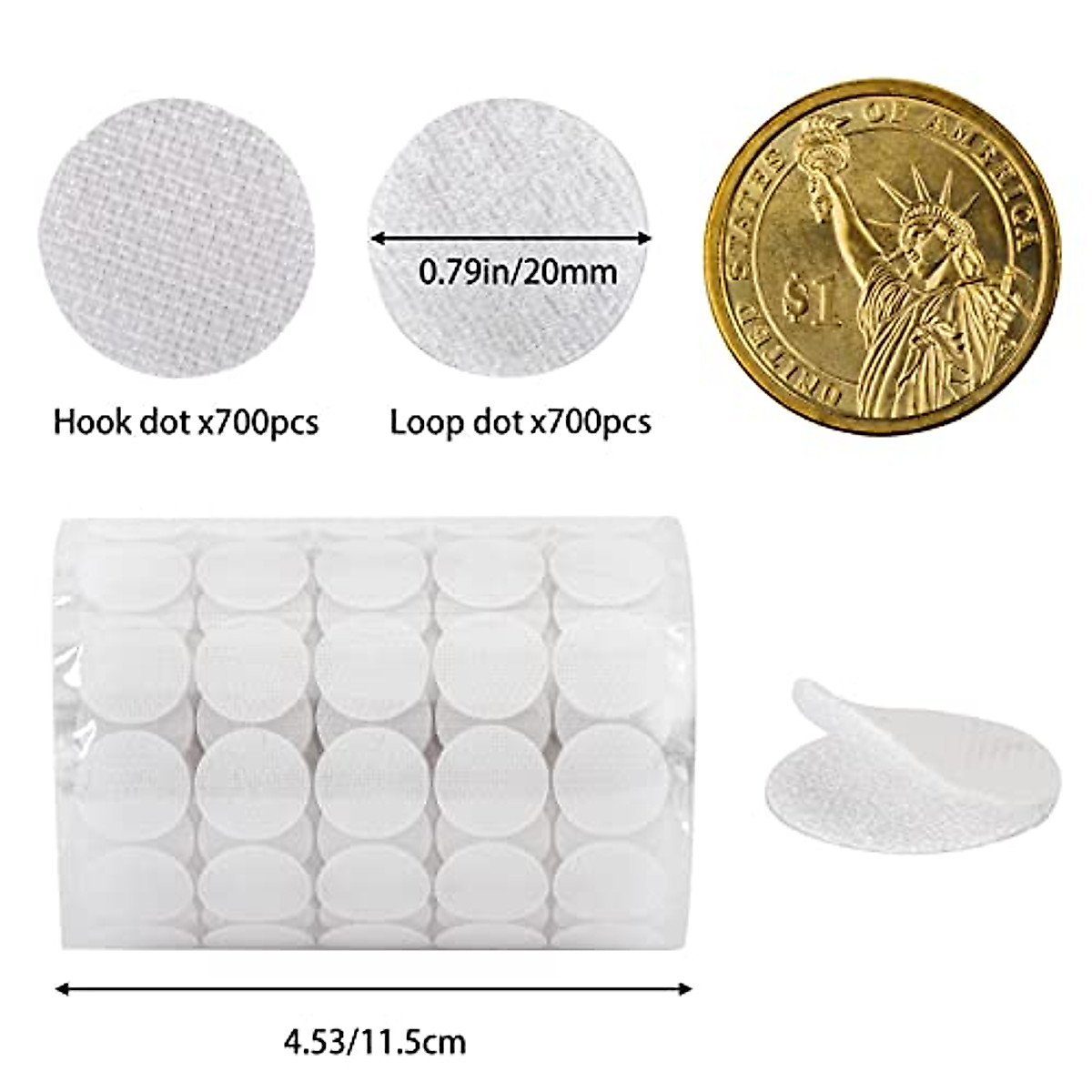 WXBOOM Self Adhesive Dots 1400pcs (700 Pairs) 0.79" Diameter White Hook & Loop Dots Sticky Back Coins 20mm for School Classroom Office Home