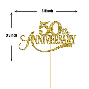 Gold Glitter 50th Anniversary Cake Topper - for 50th Wedding Anniversary / 50th Anniversary Party / 50th Birthday Party Decorations