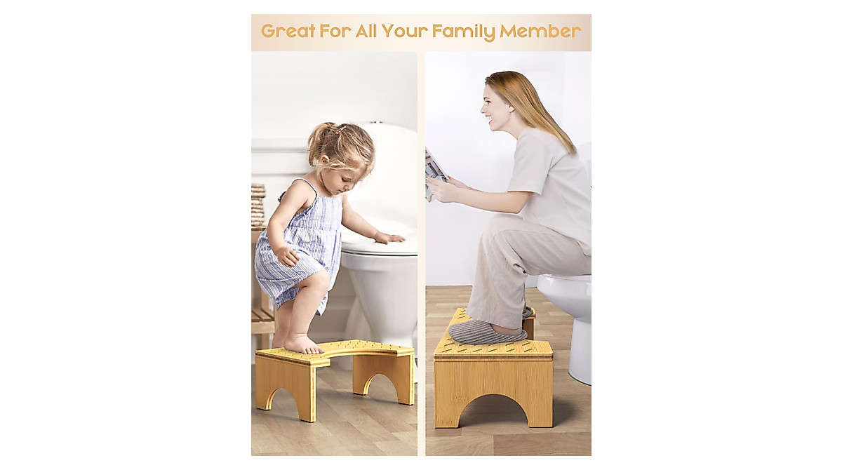 Easoger Bamboo Toilet Stool - Foldable Bathroom Step for Better Defecation