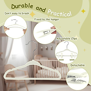 Soaoo Baby Hangers with Clips Kids Velvet Hangers Including 50 Velvet Baby Hangers and 100 Clips Non Slip Hangers for Kids Pants Shirts Dresses Christmas Home Gifts(Beige)