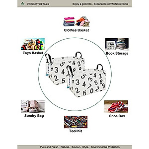 ONOEV 2 Pack Rectangular Fabric storage box,decorative basket and finishing basket with handle are used for the storage of clothes,books and sundries(2 Pack Black number)