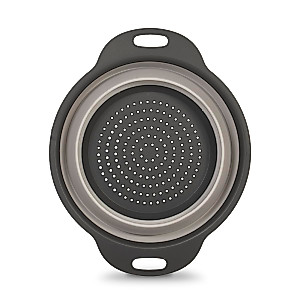 Glad Collapsible Colander Strainer - 2L | Small Pasta Drainer for Kitchen, Vegetables, and Fruit | Round Plastic Foldable Draining Basket for Easy Storage,Grey