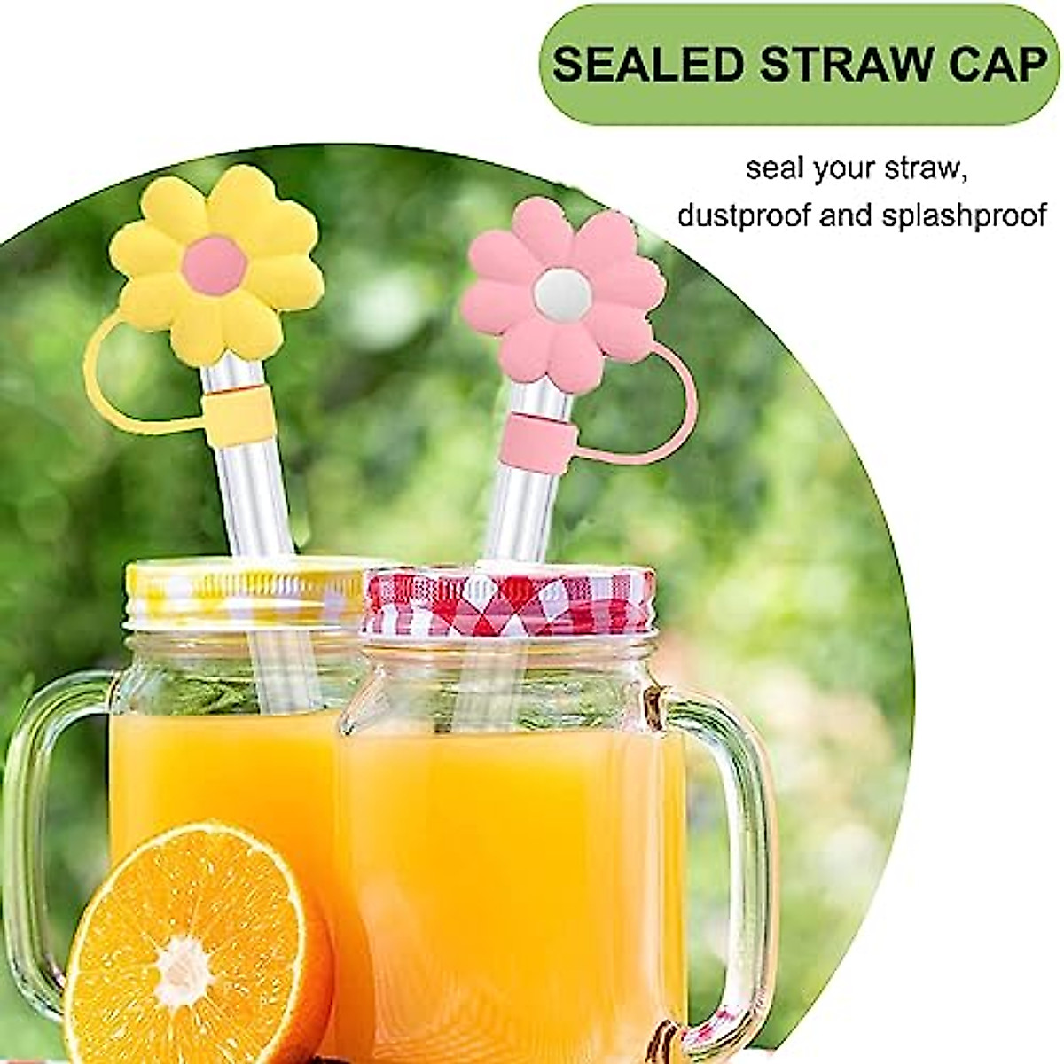10Pcs Straw Cover Cap for Stanley Cup 40&30 Oz Straw Cap Silicone Straw Tips Cover Cute Cartoon Dustproof Splashproof Drinking Straw Lids Protector (Flower)