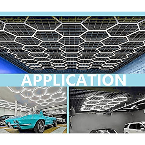 SENKOYU Hexagon Led Garage Light,23 Grid Systems Led Shop Lights for Garage/Workshop/Car Detailing Shop with White Border, 6500K,60720LM,530W, IP54 2 Year Warranty AC 100-240V(13'5'' x 12'5'')