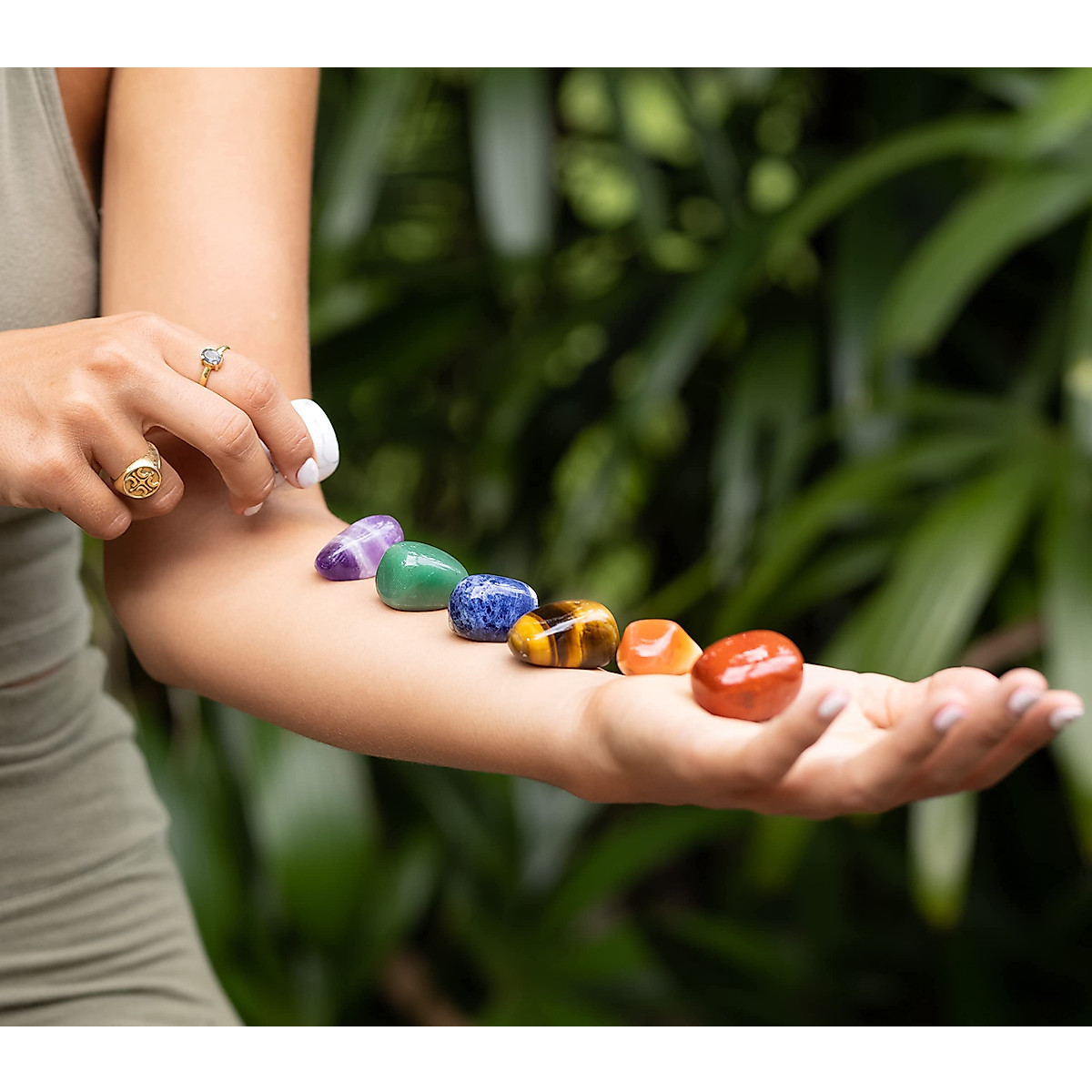 CRYSTALYA Large Premium Crystals and Healing Stones in Wooden Gift Box + 50pg EBOOK – 7 Chakra Tumbled Gemstones, Amethyst Crystal, Rose Quartz, Quartz Crystal Point, and Info Guide, Made in U.S.A.