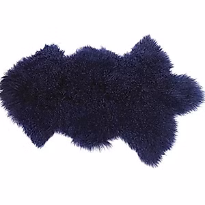 Deluxe Home Decorative Curly Fur Soft Plush 100% Real Genuine Mongolian (Tibetan) Lamb Wool Rug Carpet (Blue)