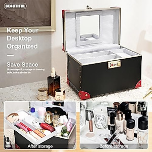 urecity Portable Retro Leather Makeup Train Case Cosmetic Organizer Case Leather Storage Box with Combination Lock (12.5", Black)