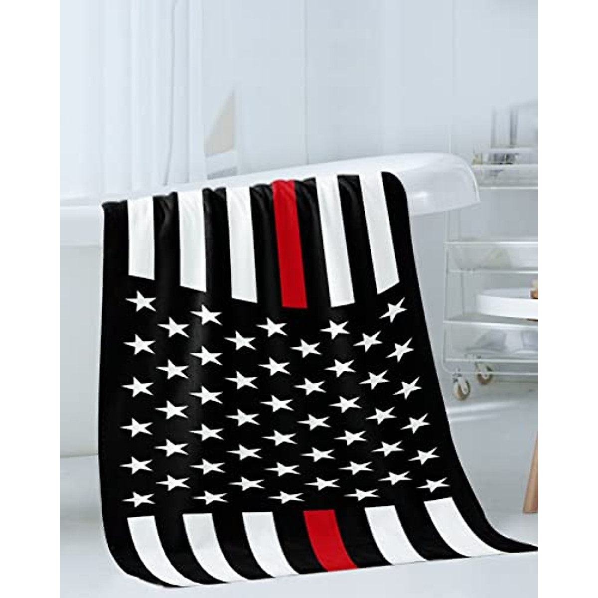 PakiInno Bath Towels Set Soft Absorbent Towels Red Line American Flag Respect Firefighter Sign Fluffy Shower Towel Hand Towel Washcloths for Fitness, Sports, Travel