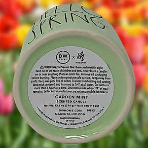 RAE Dunn Green Garden Mint Scented Candle "Hello Spring" Spelled with Rae Dunn Style Using LL Font - Super Cute Gnome Hat Lid - Add This Candle to Your Rae Dunn Collection and Home Kitchen Décor