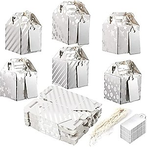 Best Paper Greetings Silver Favor Boxes with Gift Tags and String (2 In, 36 Pack)