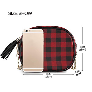 ALAZA PU Leather Small Crossbody Bag Purse Wallet Red Black Buffalo Lattice Plaid Cell Phone Bags with Adjustable Chain Strap & Multi Pocket