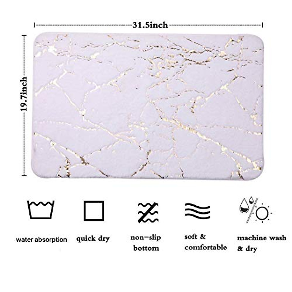 Flixsonic Bathroom mat Luxurious Ultra Soft Non-Slip Absorbent Quick Dry ，Machine Washable Shower Rug, Perfect mat for Bathroom,Kitchen, and Bedroom Decor (19.7 x 31.5 Inch, White)
