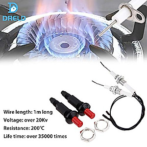 DRELD 2Pack Piezo igniter Spark Ignition with Push Button Igniter, Piezo Igniter with Threaded Ceramic Electrode lgniter, Type of 1 Out 2, Wire 1 Meter, Fit for Gas Grill Range Heater Stove